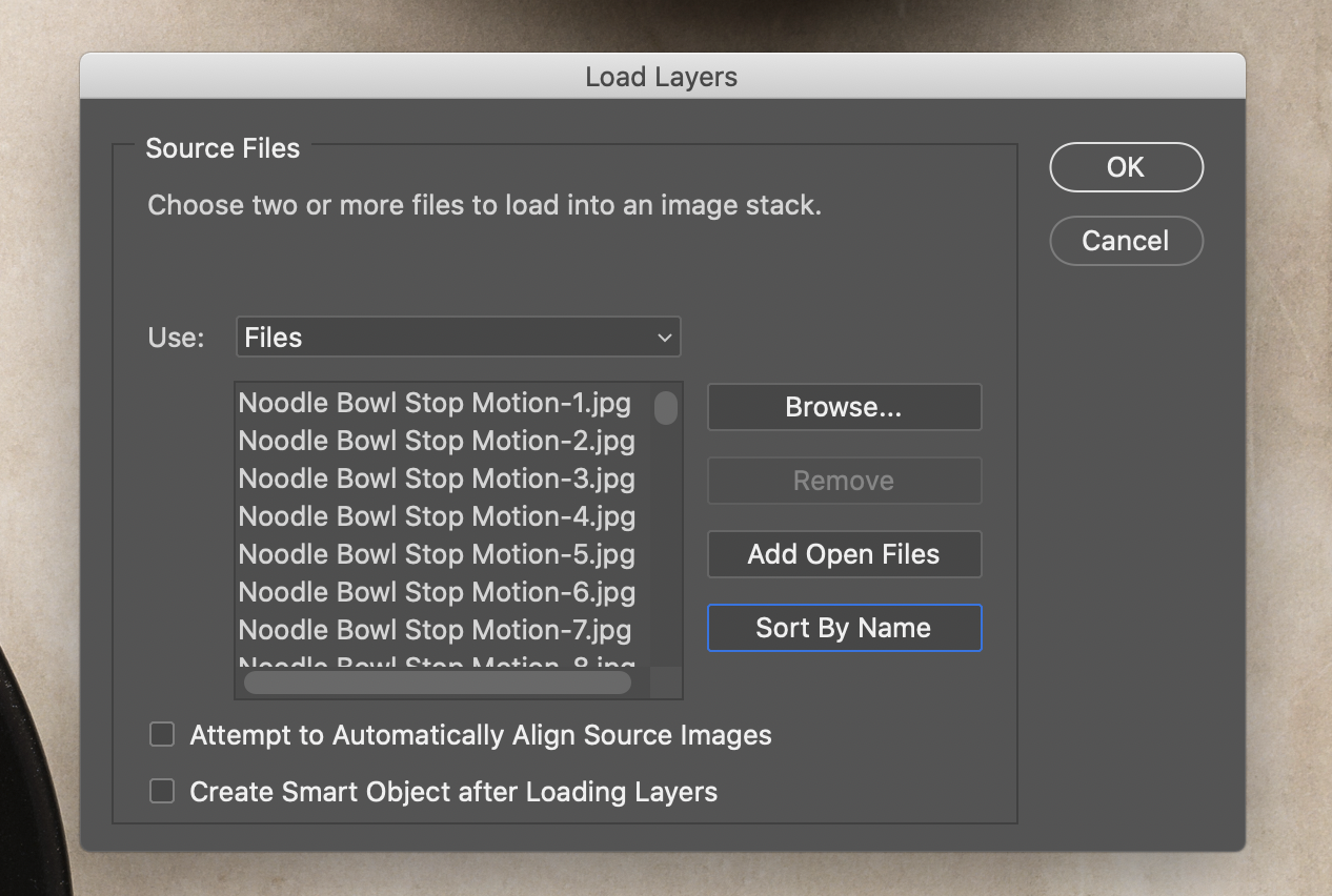 Load Files Into Stack Food Photography Academy
